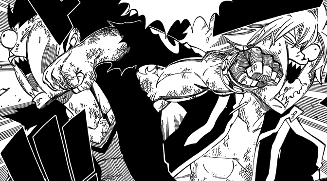 Natsu and Gajeel punch each other | Daily Anime Art